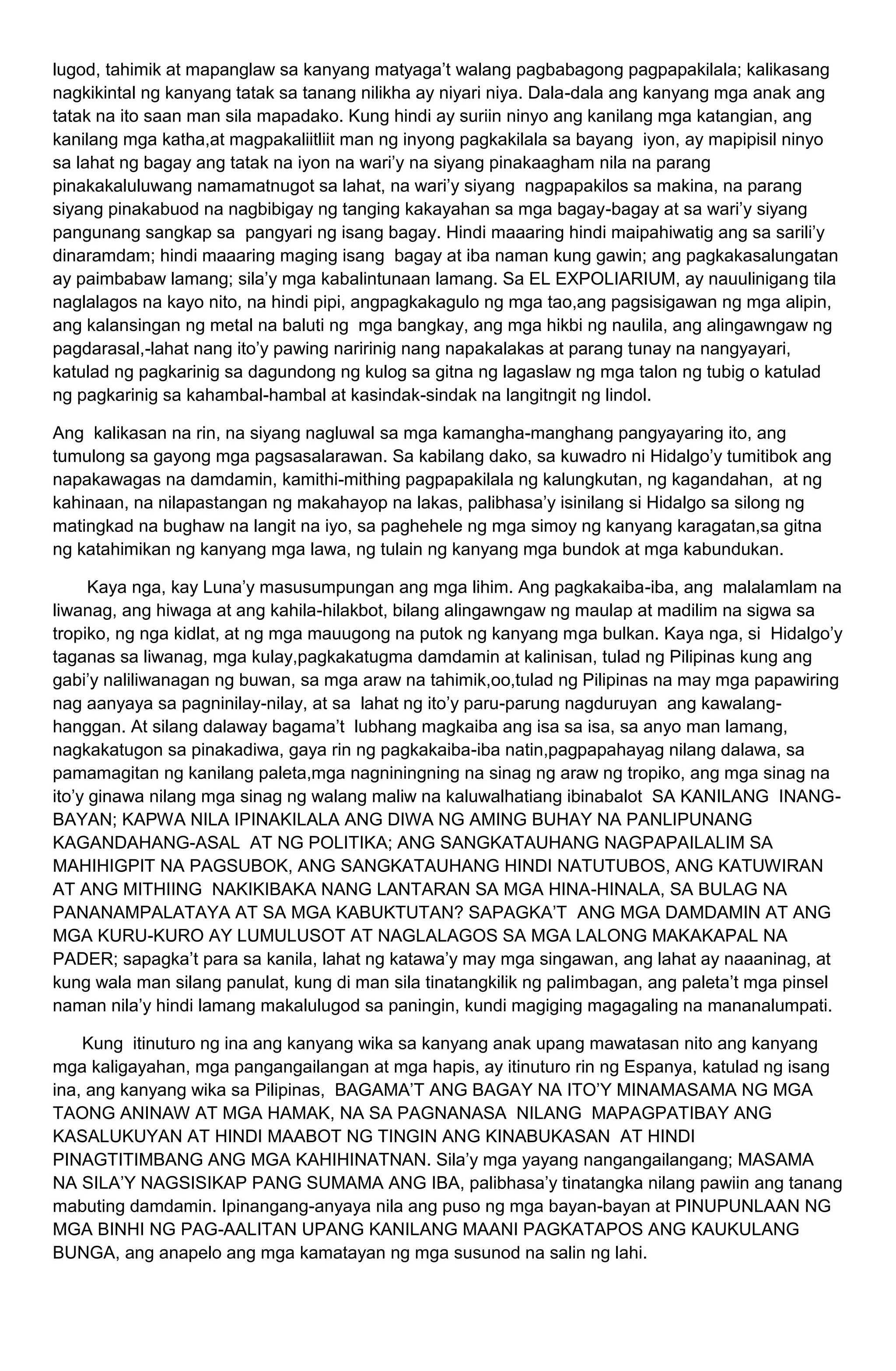 Talumpati ni rizal sa piging na parangal sa Mga pintor na pilipino | DOCX