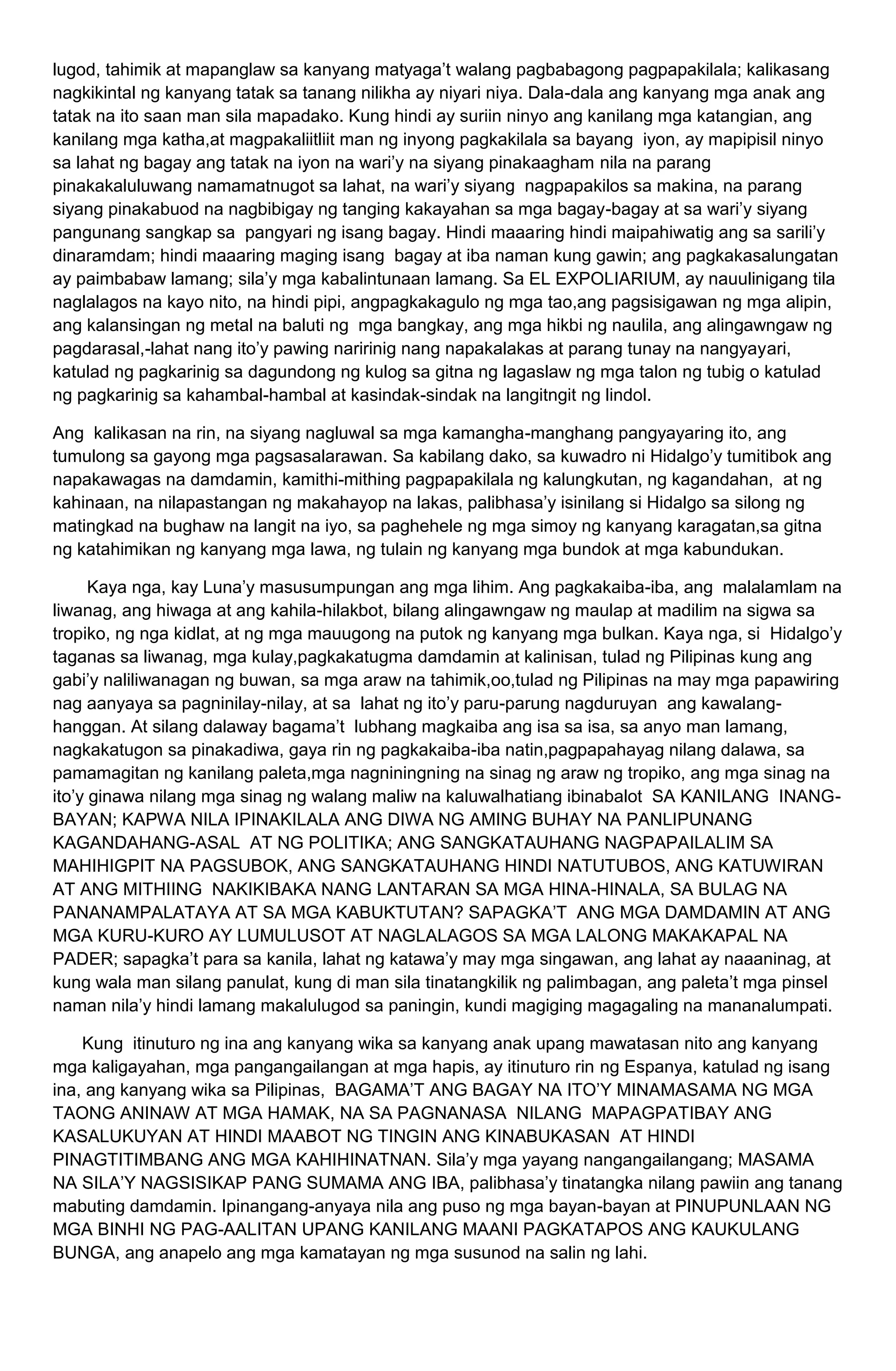 Talumpati ni rizal sa piging na parangal sa Mga pintor na pilipino | DOCX