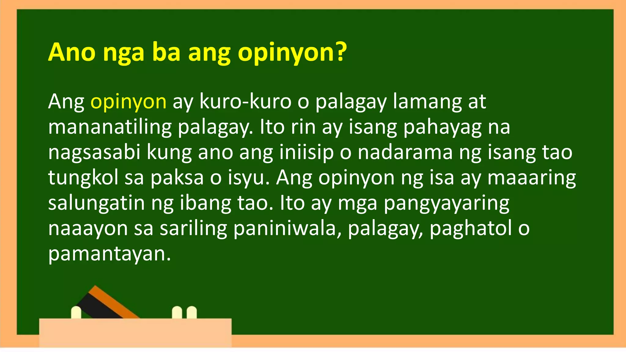 FIL6 Q4 W1 D5 Pagpapahayag ng Sariling Opinyon sa Isang Napakinggang Balita.pptx