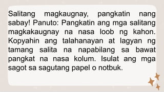 Filipino Subject, Topic: Pangkat ng mga Salitang Magkakaugnay | PPTX