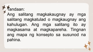 Filipino Subject, Topic: Pangkat ng mga Salitang Magkakaugnay | PPTX
