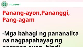 Fil 7_Q2_L4_ Paggamit ng Pang-abay na panang-ayyon, Pananggi, pang-agam ...