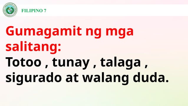Fil 7_Q2_L4_ Paggamit ng Pang-abay na panang-ayyon, Pananggi, pang-agam ...