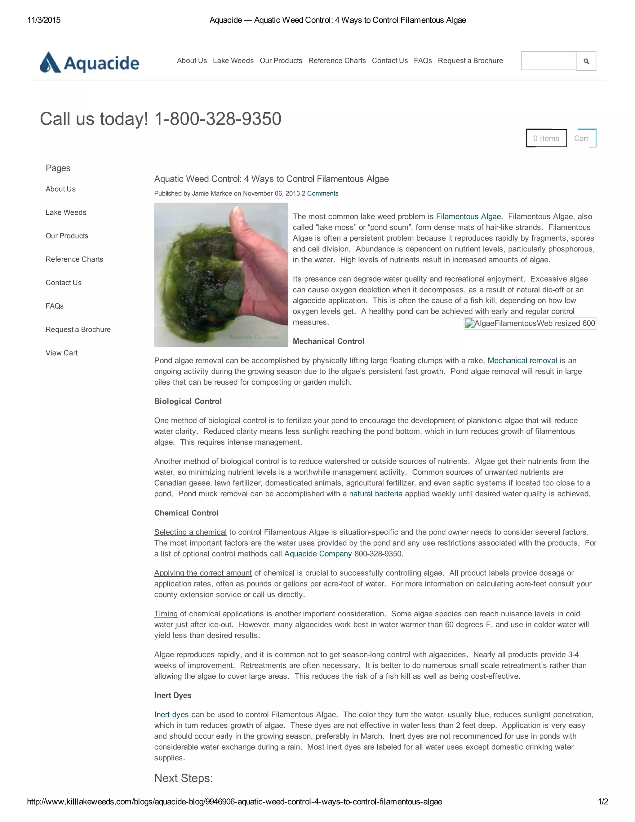 Filamentous Algae Control | PDF