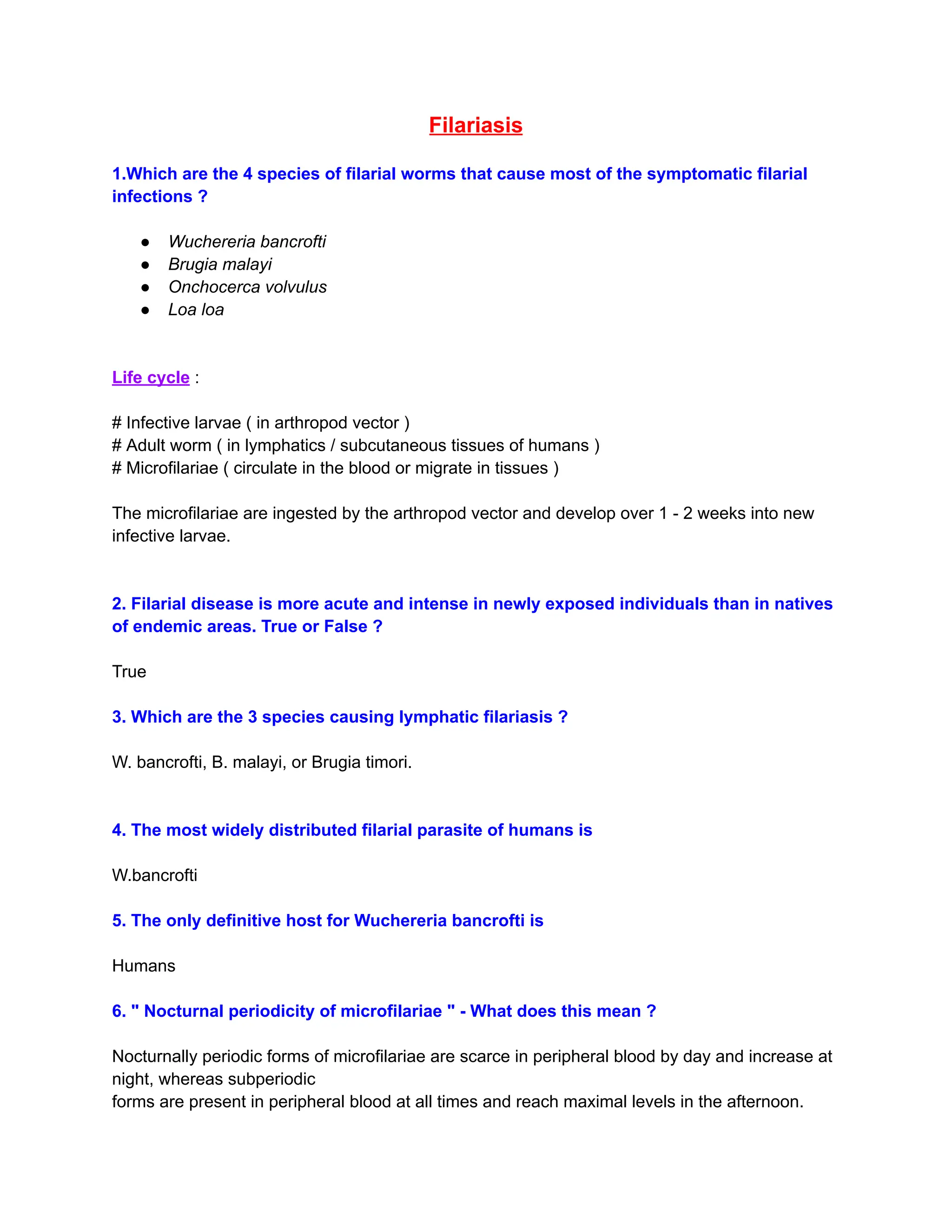 Lymphatic Filariasis - Important Points.pdf