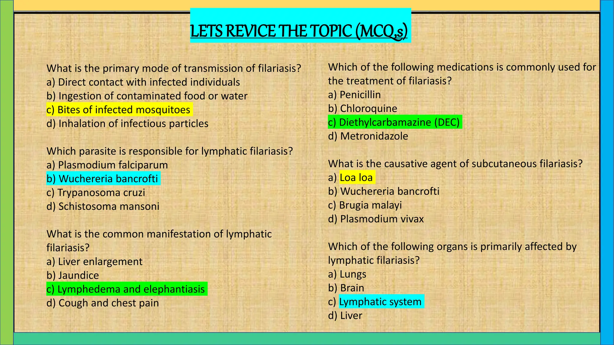 FILARIASIS (TRANSMISSION,TYPES,SYMPTOMS,PREVENTION,MCQS).pptx