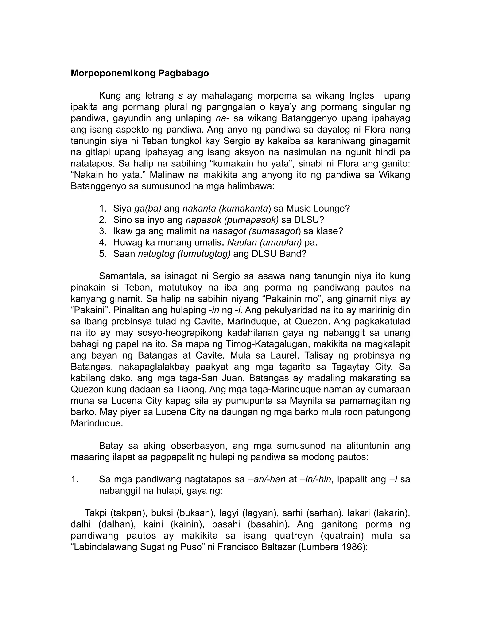 SA BATANGAS: ANG LOKALAYS NA WIKA SA SALITA | PDF