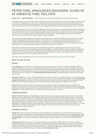 The Thiel Foundation 20 Under 20 Fellows | PDF | Technology & Computing