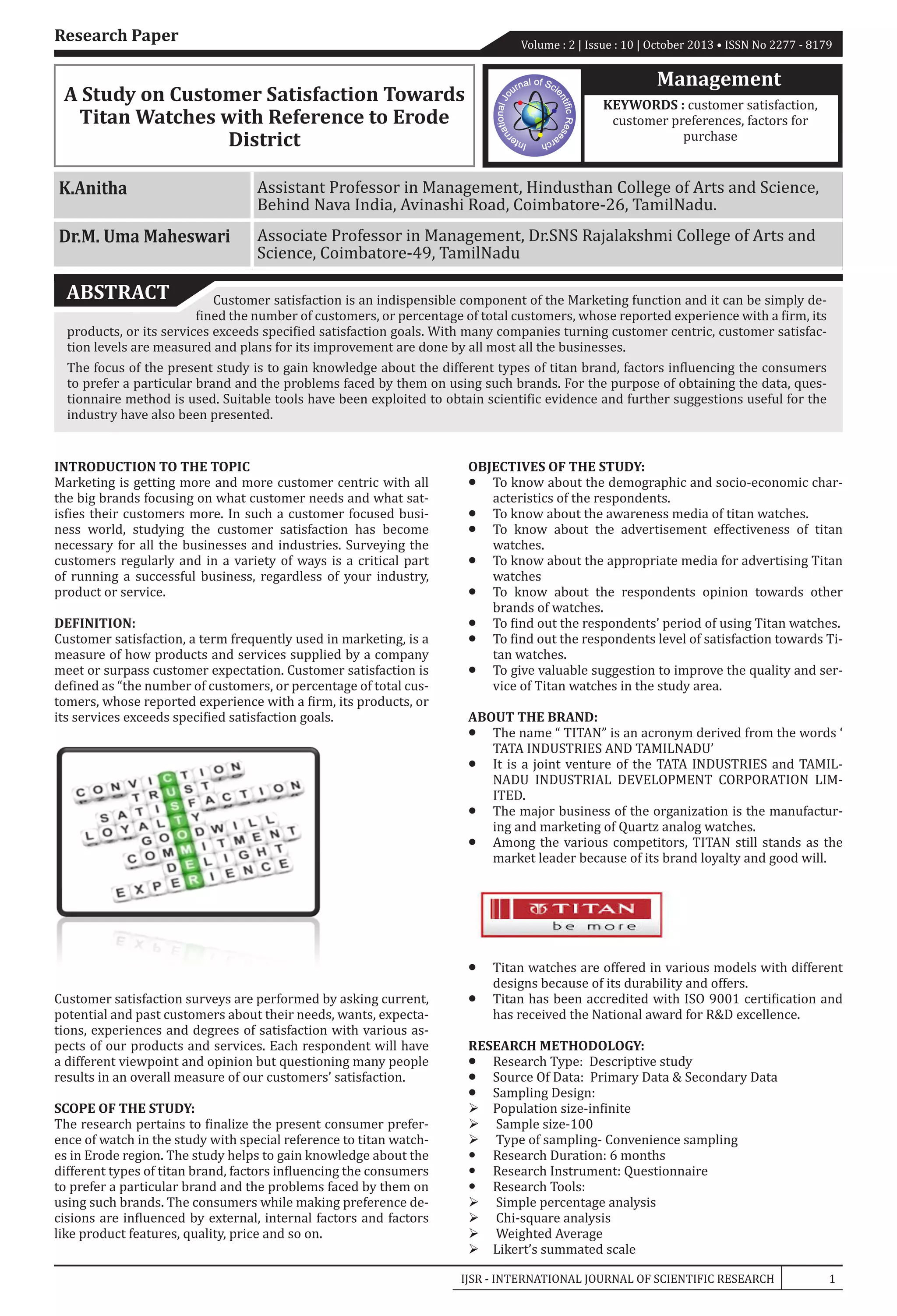 consumer stastisfaction towards fastrack watches File | PDF