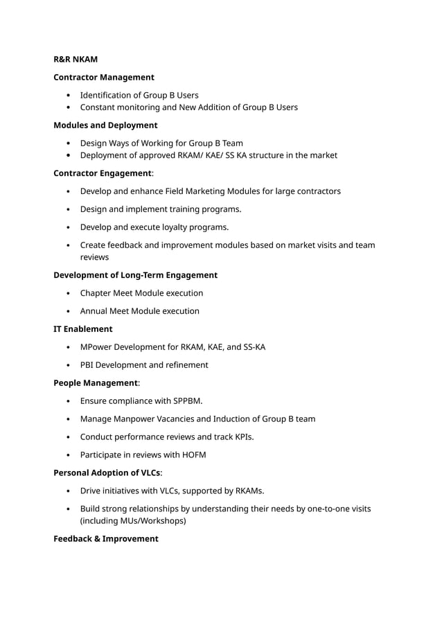 Roles and responsibilities of National Key Account manager | DOCX