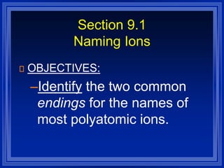 chemistry chapter 9 "Chemical Names and Formulas" | PDF