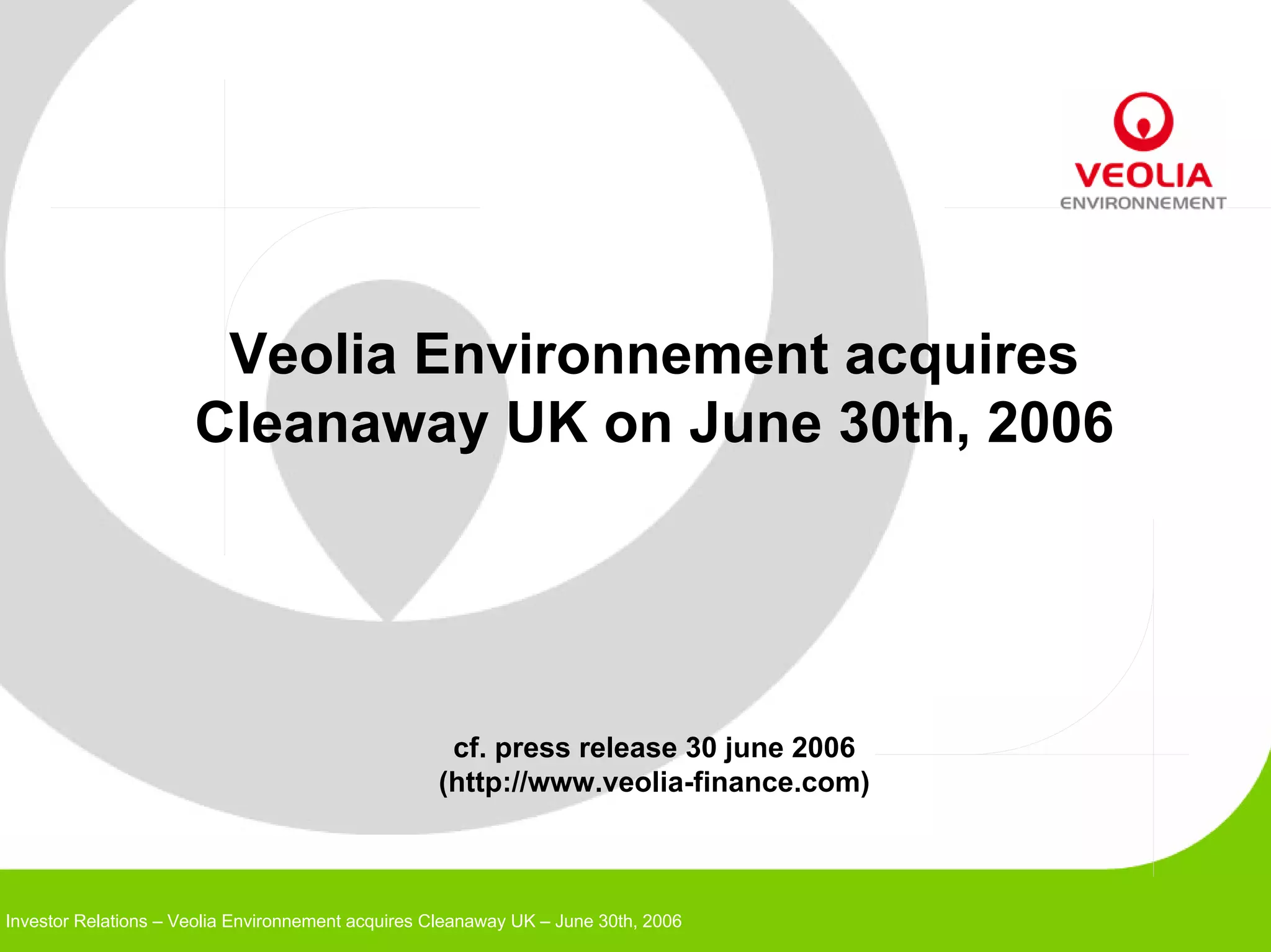 Acquisition de Cleanaway UK (en anglais) | PDF