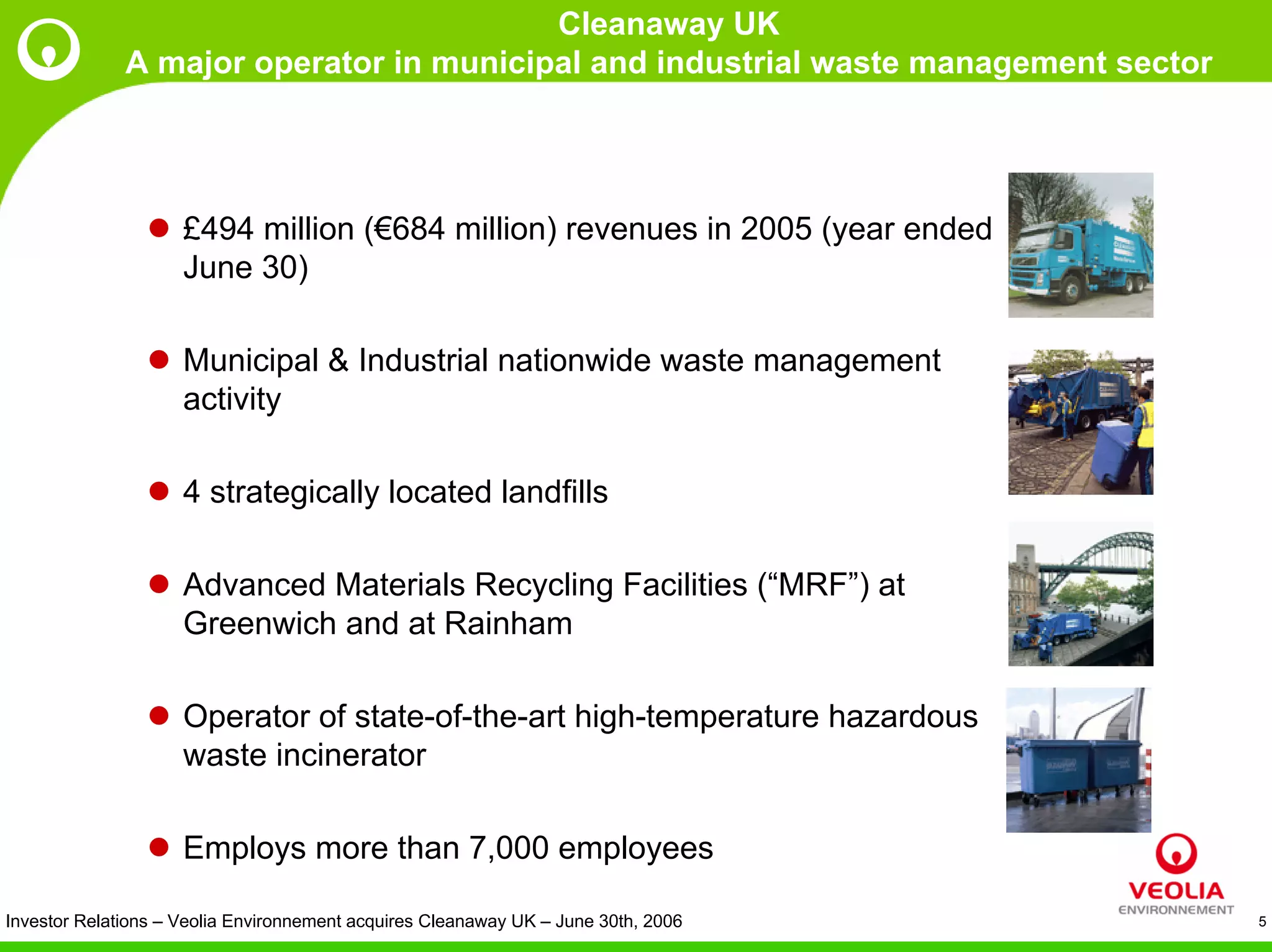 Acquisition de Cleanaway UK (en anglais) | PDF