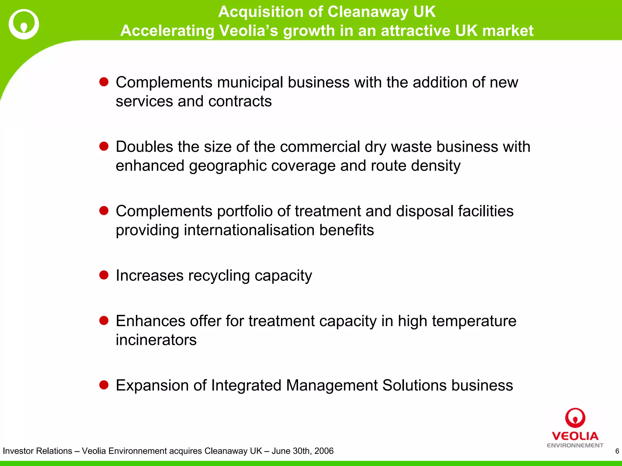 Acquisition de Cleanaway UK (en anglais) | PDF