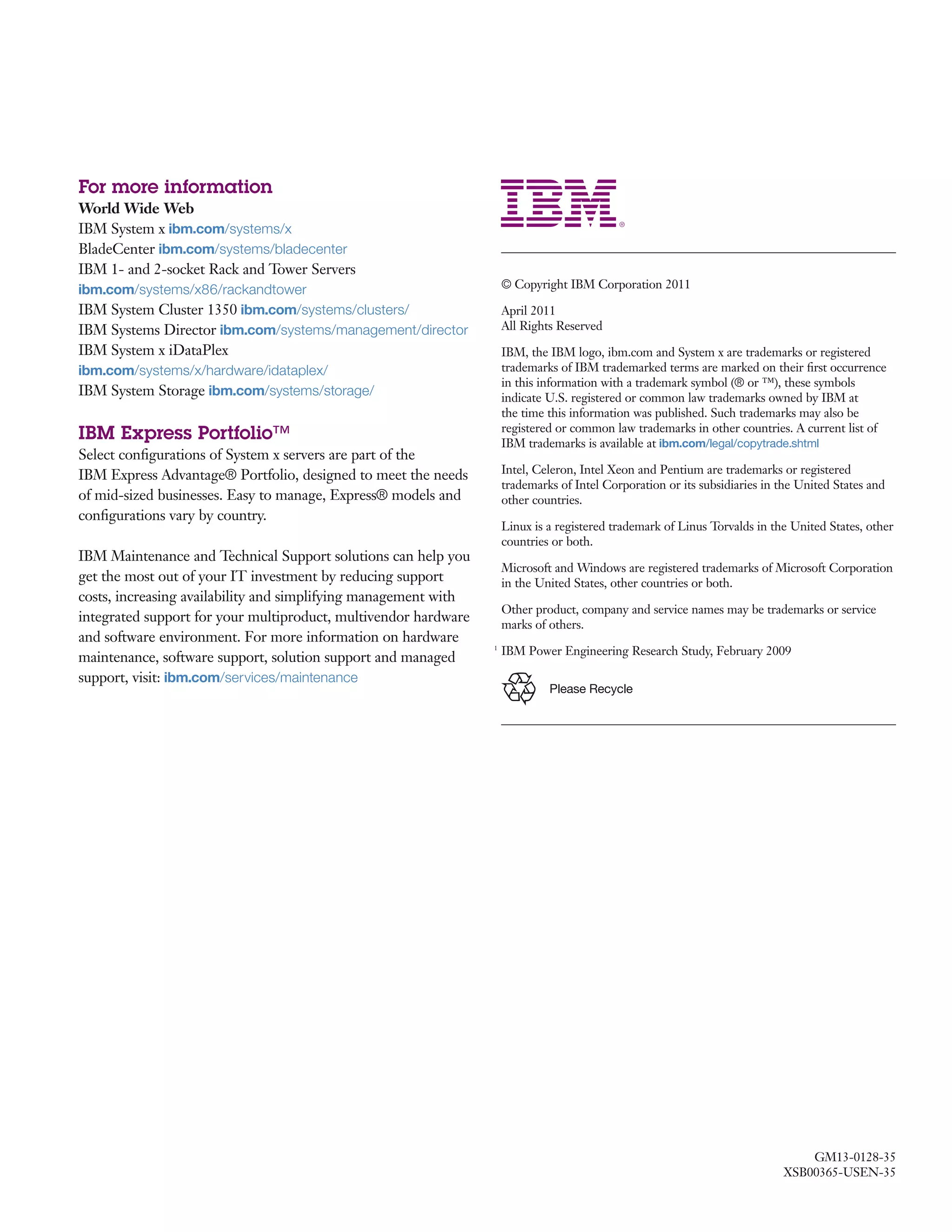 IBM System x Family Brochure | PDF