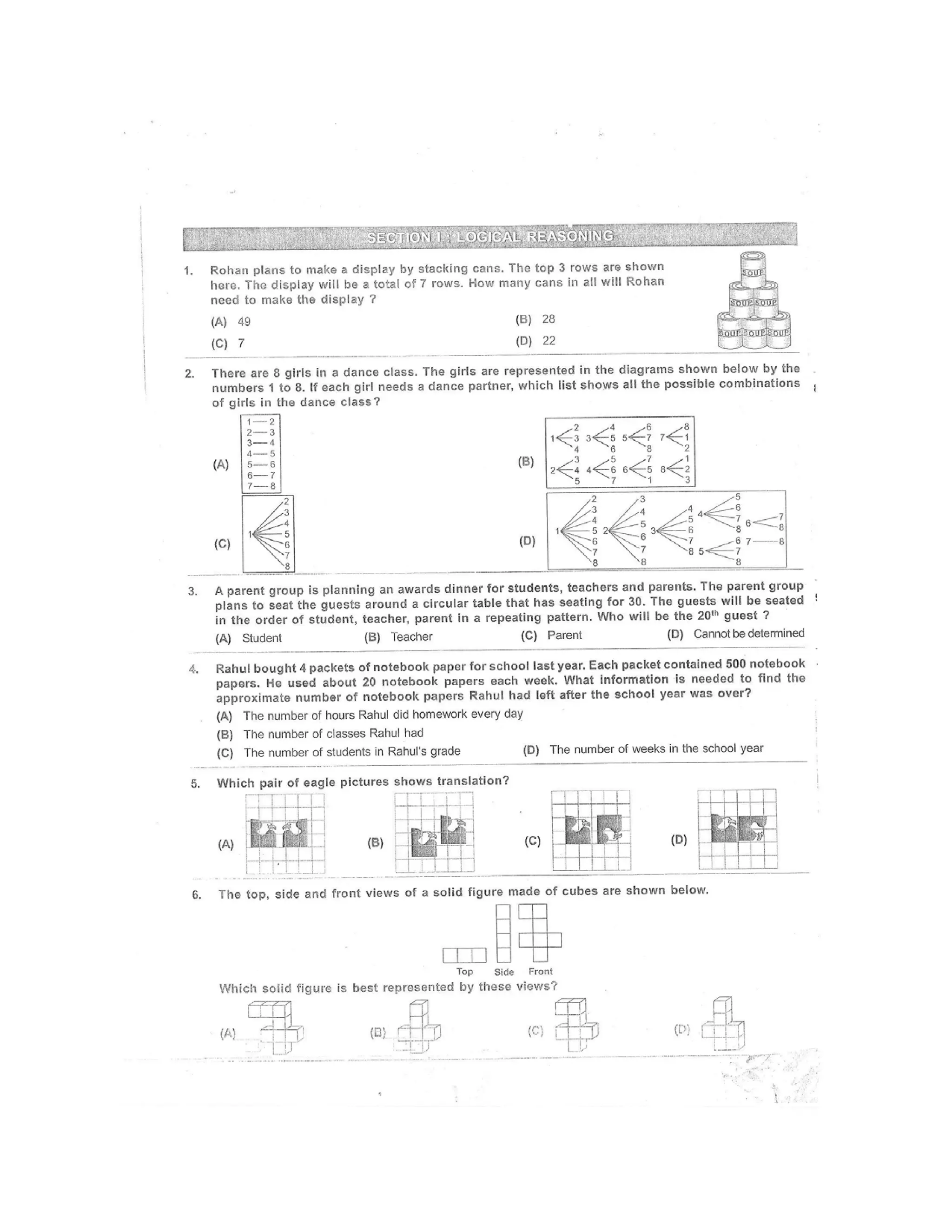 sample paper 1 for imo clases 7 and 8 | PDF