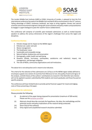 Call for papers, Centenary conference on "Environmental Challenges in ...