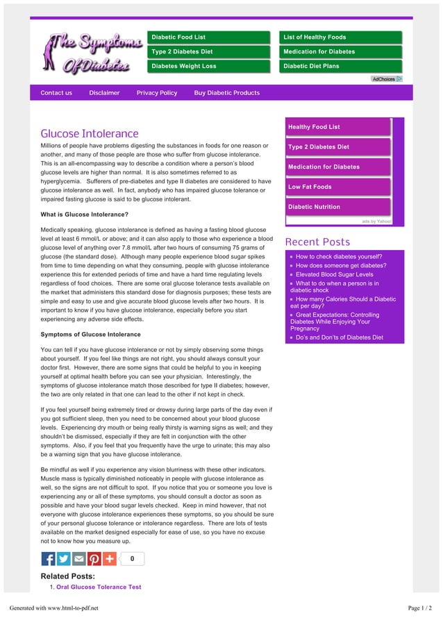 Glucose Intolerance Symptoms | PDF | Diabetes | Diseases and Conditions