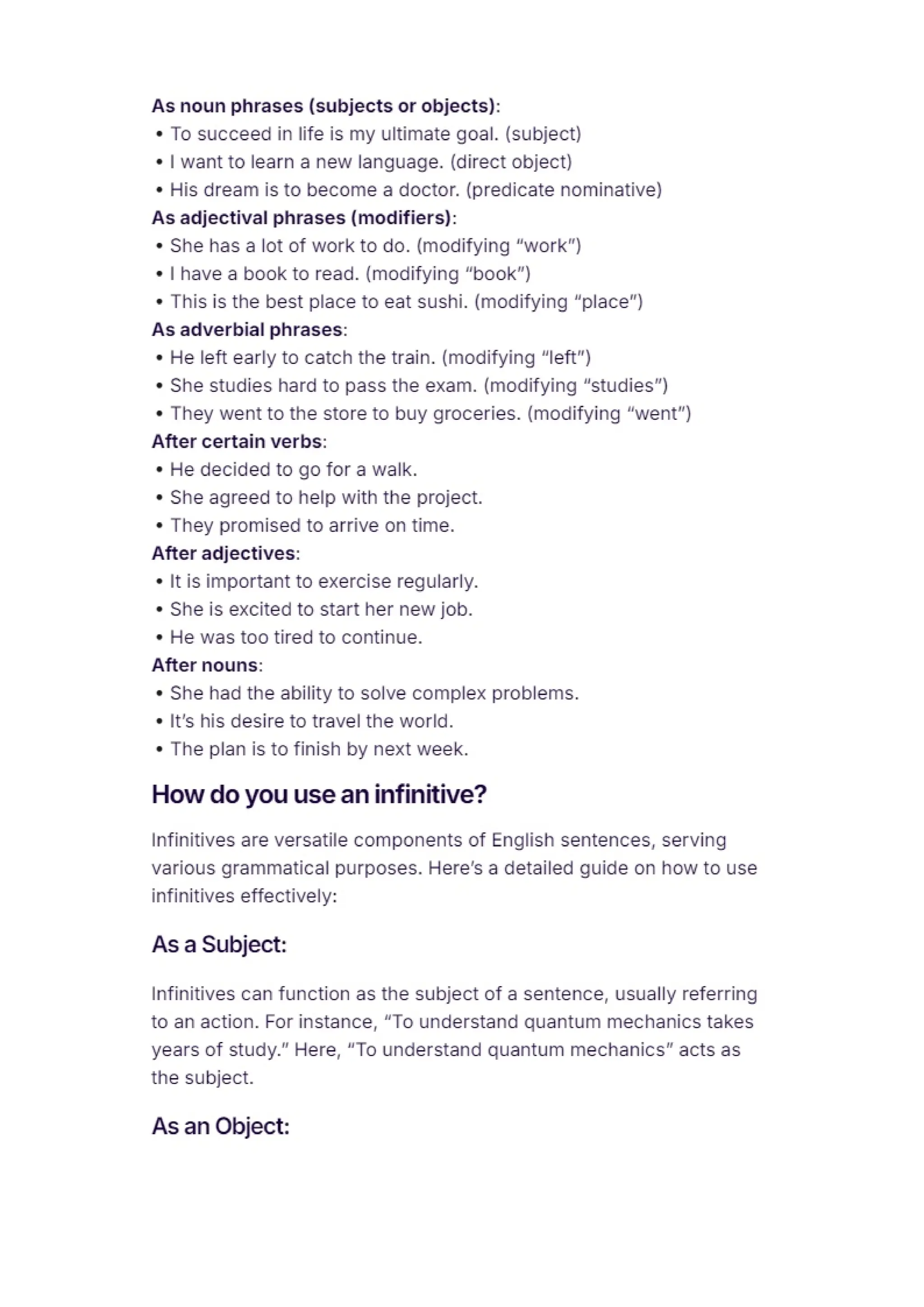 VERBS - INFINITIVE VERBS EXAMPLES IN SENTENCES | PDF