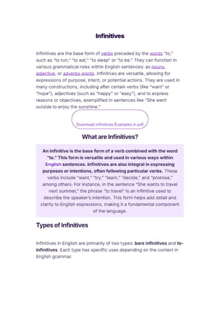 VERBS - INFINITIVE VERBS EXAMPLES IN SENTENCES | PDF