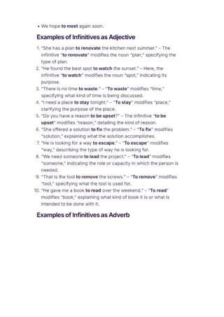 VERBS - INFINITIVE VERBS EXAMPLES IN SENTENCES | PDF