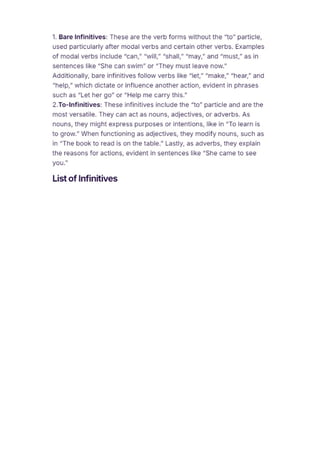 VERBS - INFINITIVE VERBS EXAMPLES IN SENTENCES | PDF