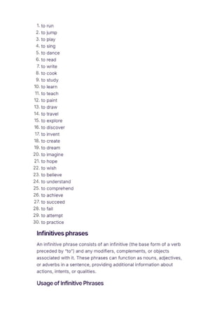 VERBS - INFINITIVE VERBS EXAMPLES IN SENTENCES | PDF