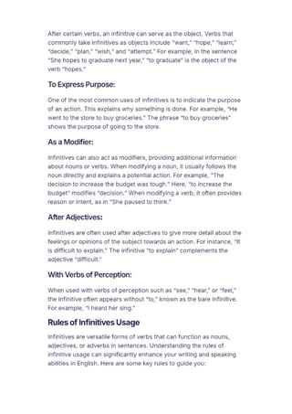 VERBS - INFINITIVE VERBS EXAMPLES IN SENTENCES | PDF