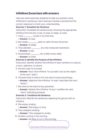 VERBS - INFINITIVE VERBS EXAMPLES IN SENTENCES | PDF