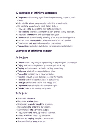 VERBS - INFINITIVE VERBS EXAMPLES IN SENTENCES | PDF