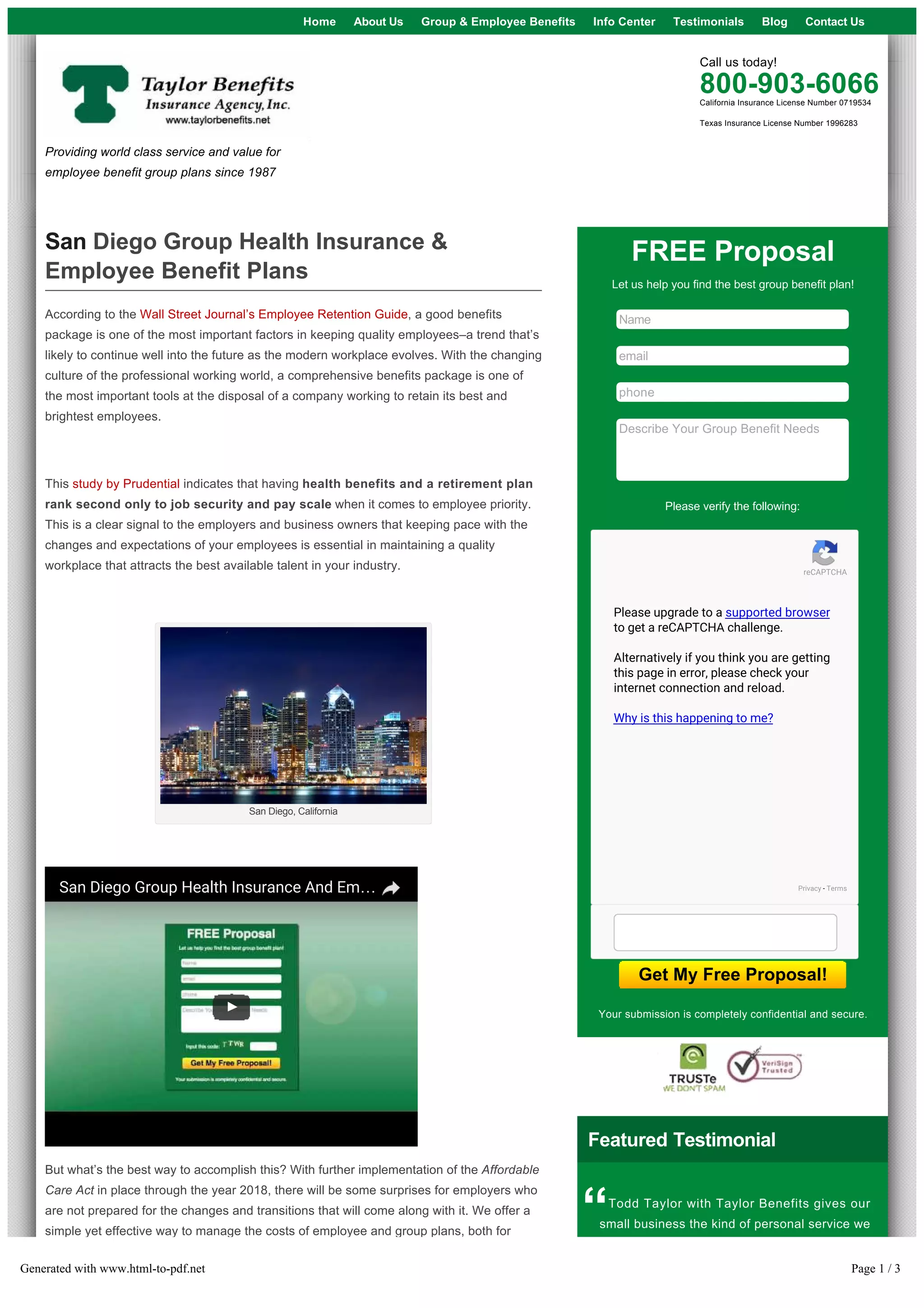 San Diego Group Health Insurance & Employee Benefit Plans | PDF