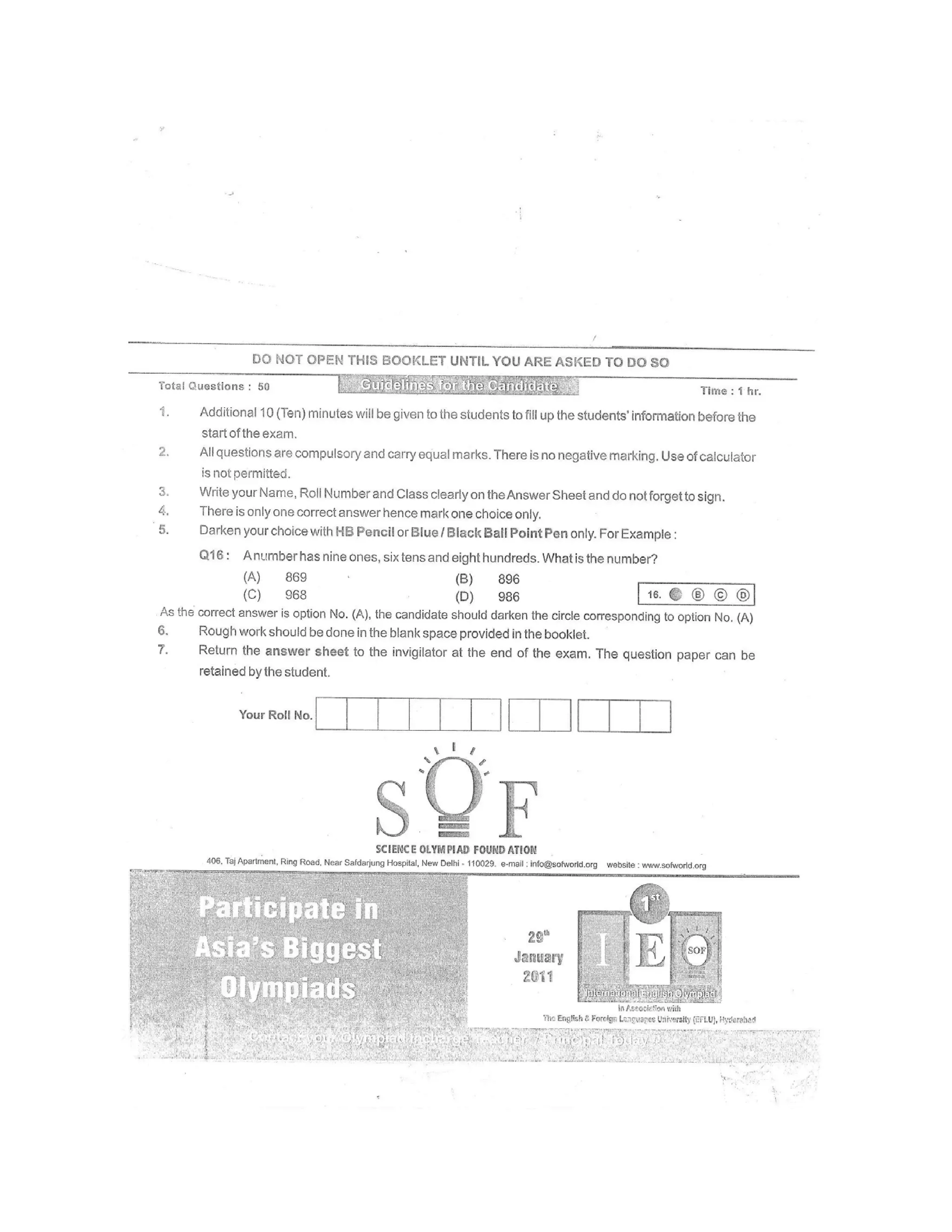 imo sample paper for classes 7 and 8 | PDF