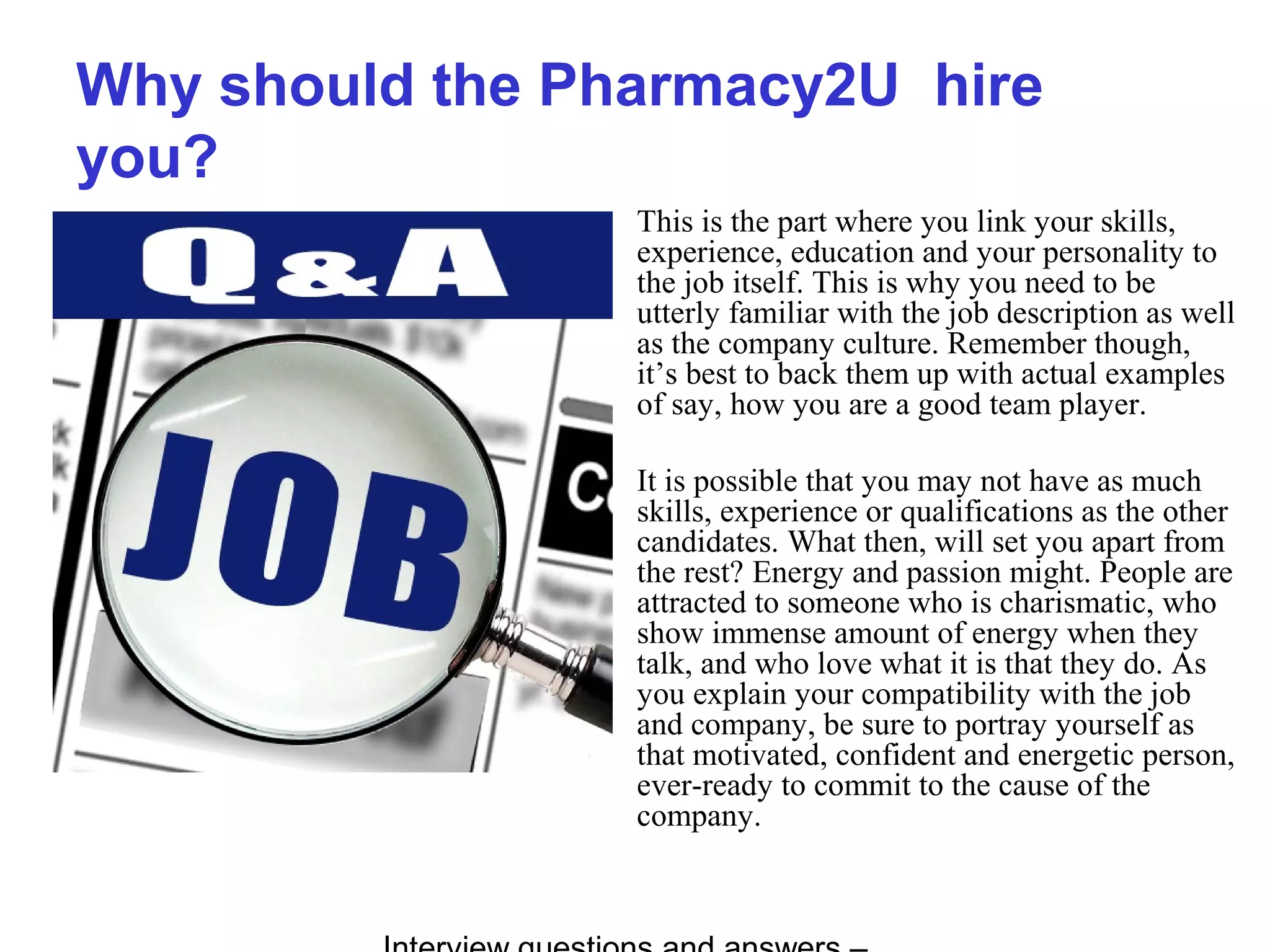 Pharmacy2U interview questions and answers | PPT
