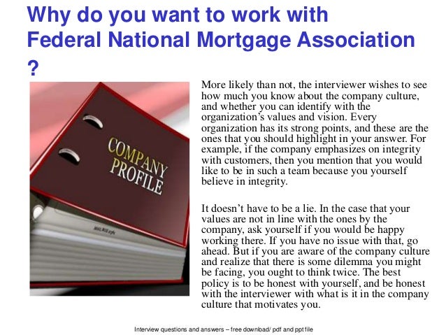 Federal National Mortgage Association Interview Questions And Answers