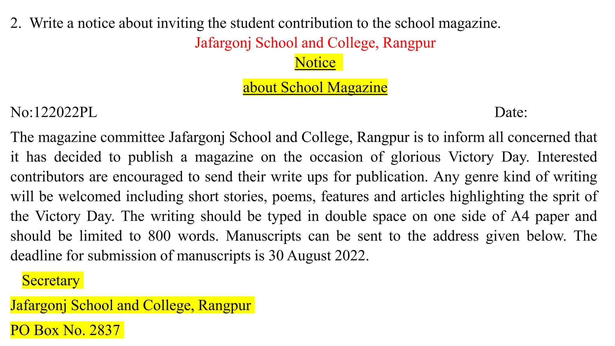 SSC Notice writing School Magazine Commitee | PPTX