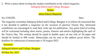 SSC Notice writing School Magazine Commitee | PPTX