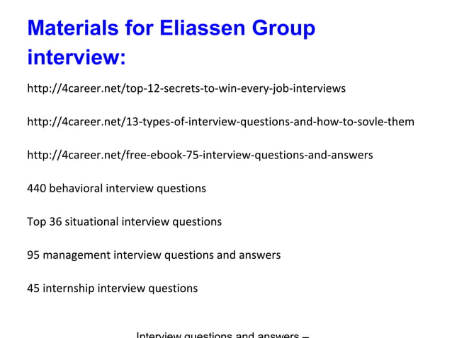 Eliassen Group interview questions and answers | PPT