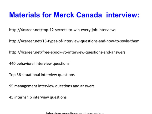 Merck Canada interview questions and answers | PPT