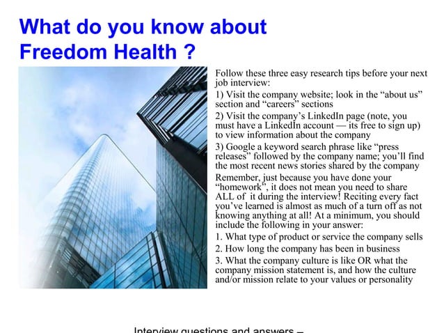 Freedom Health interview questions and answers | PPT