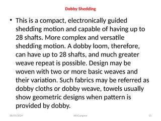 presentation of weaving procedure of sheeding picking and beat up | PPTX
