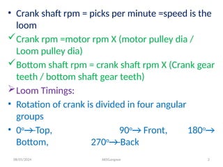 presentation of weaving procedure of sheeding picking and beat up | PPTX