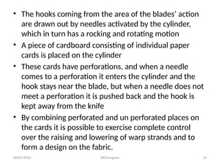 presentation of weaving procedure of sheeding picking and beat up | PPTX