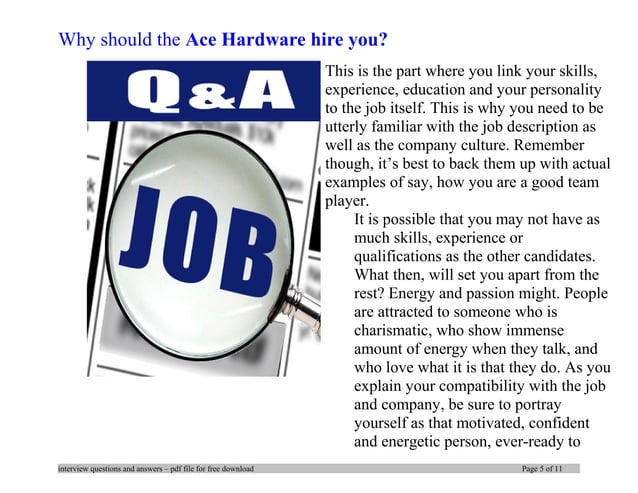 Ace Hardware interview questions and answers | PPT