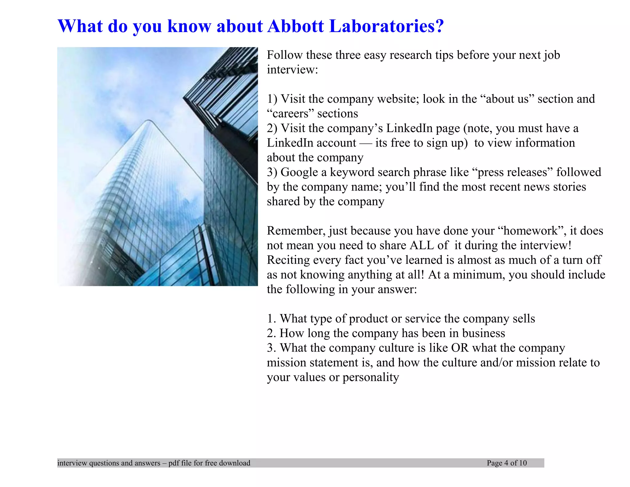 Abbott Laboratories interview questions and answers | PPT Abbott Laboratories interview questions and answers | PPT
