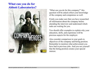 Abbott Laboratories interview questions and answers | DOC