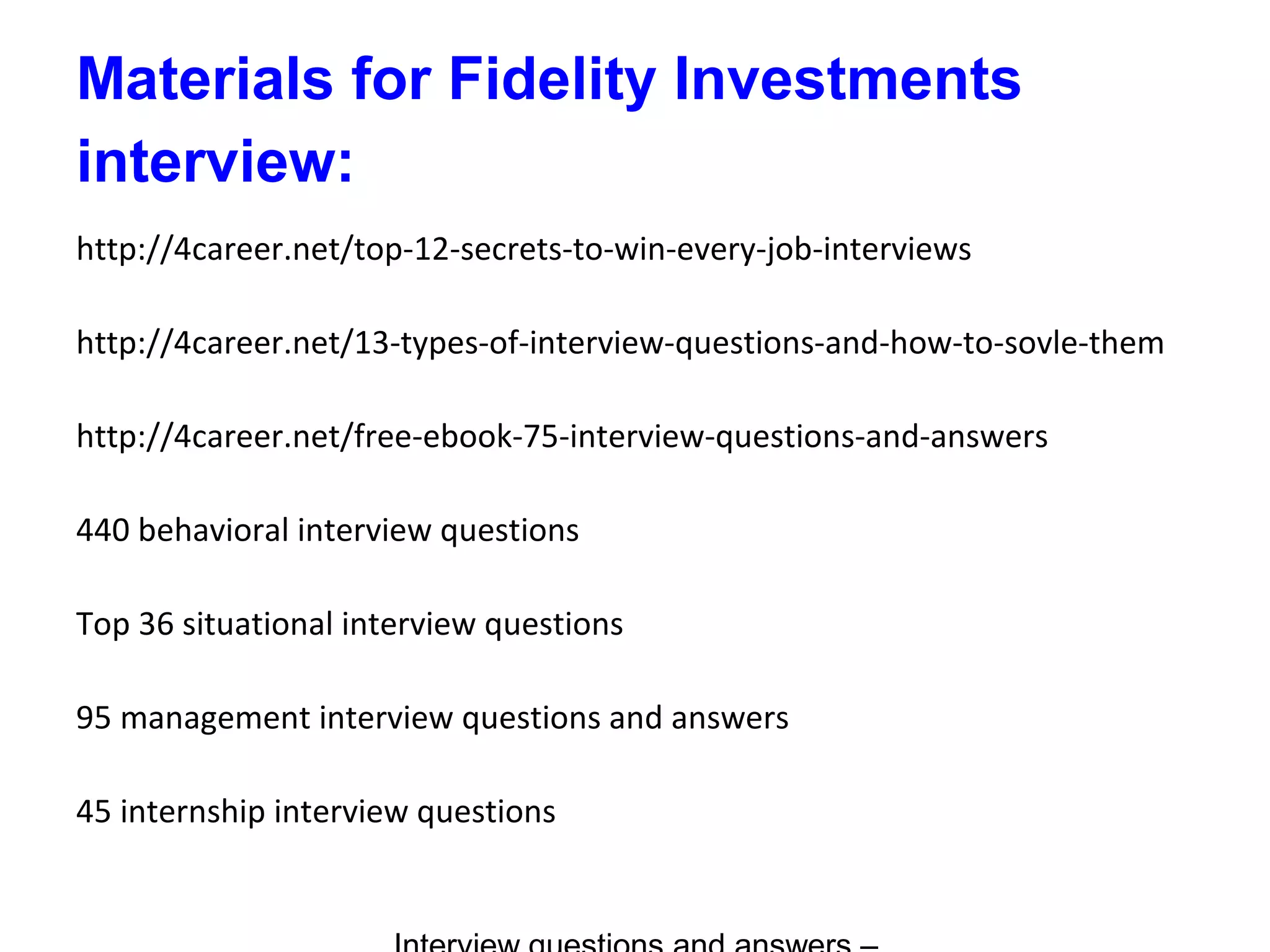 Fidelity Investments interview questions and answers | PPT
