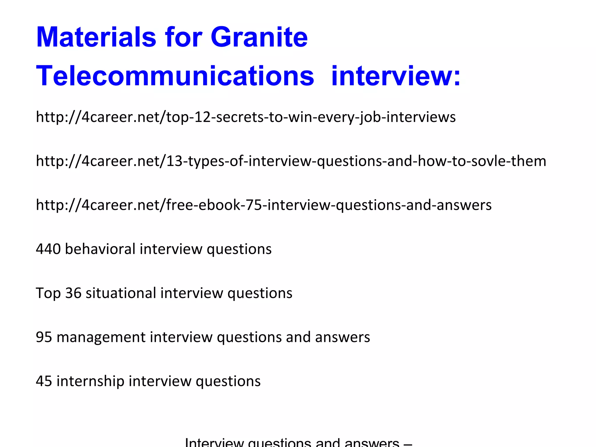 Granite Telecommunications interview questions and answers | PPT