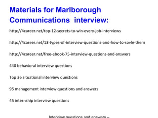 Marlborough Communications interview questions and answers | PPT