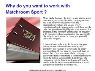 Matchroom Sport interview questions and answers | PPT