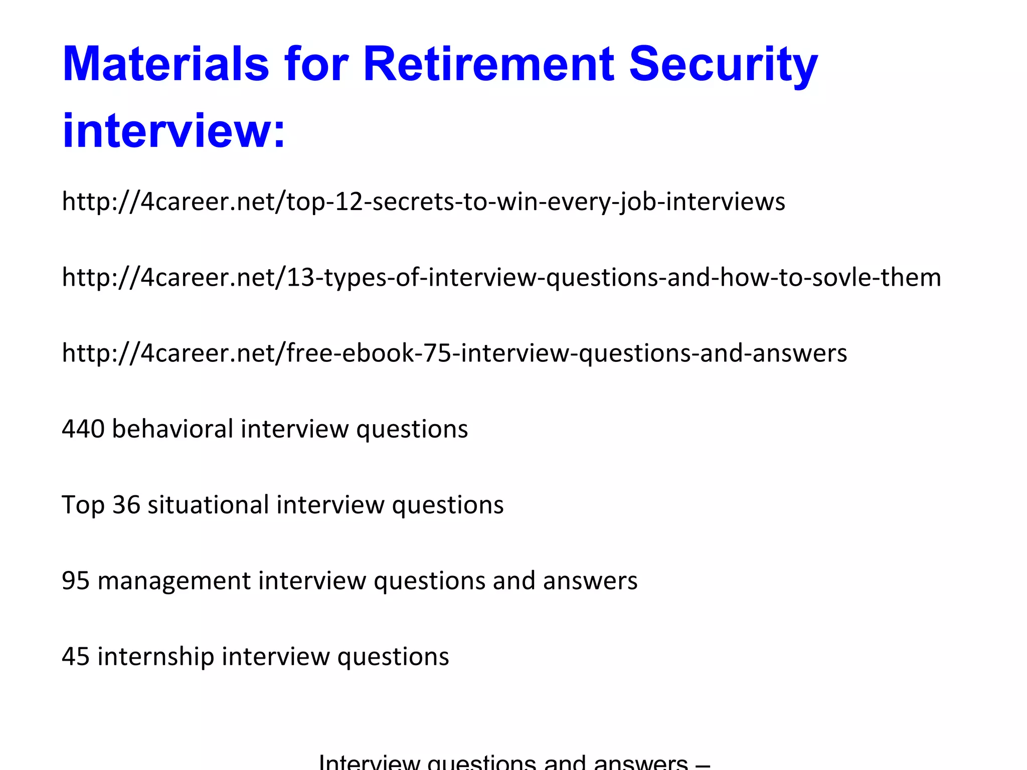 Retirement Security interview questions and answers | PPT
